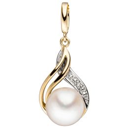 Perlenanh&auml;nger Jobo "Anh&auml;nger mit S&uuml;&szlig;wasser-Zuchtperle 18 mm", gelb (gelbgold 585), Schmuckanh&auml;nger, Damen, P1 = bei 10-facher Vergr&ouml;&szlig;erung erkennbare Einschl&uuml;sse, Diamanten Gelbgold 585 Perlen, Diamanten, Gelbgold 585, Perlen, 14 Karat 585 Gold mit Diamant