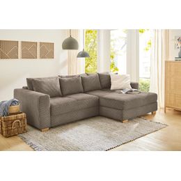 Jockenh&ouml;fer Ecksofa JOCKENH&Ouml;FER GRUPPE "Kampen L-Form, B: 288 cm, Liegefl. 153x245 cm", grau (taupe), B:288cm T:130cm, Korpus: 100% Polyester;Kissen: 100% Polyester, Sofas, Ecksofa, mit Bettfunktion, Bettkasten & Zierkissen, Federkern