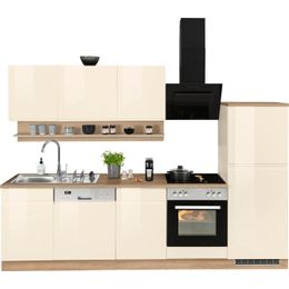 K&uuml;chenzeile KOCHSTATION "KS-Virginia,neu in verbesserter Ausf&uuml;hrung", beige (k&uuml;che: natur, front: creme hochglanz, korpus: eiche sonoma, arbeitsplatte: eiche sonoma), B:280cm H:200cm T:60cm, Komplettk&uuml;chen-Sets, K&uuml;chenzeile, Breite 280 cm, Soft-Close, wahlweise mit E-Ger&auml;ten