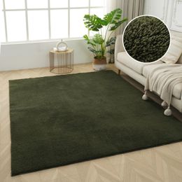 Teppich OTTO HOME "Cali Shaggy", dunkelgr&uuml;n, B:180cm H:22mm L:280cm, Kunstfaser, Microfaser, Teppiche, Teppich, Uni-Farben, kuschelig, & weich, waschbar, Wohnzimmer, Schlafzimmer