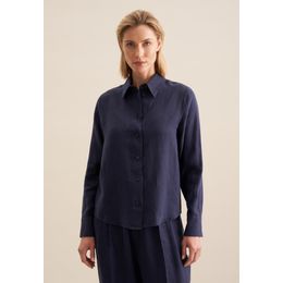 Hemdbluse Seidensticker "Schwarze Rose", Damen, Gr. XS (34), blau (marine), 100% Leinen, unifarben, regular fit, ohne Ausschnitt, Blusen Hemdbluse, 1/1 Kragen Uni