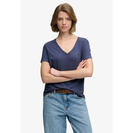 T-Shirt Superdry "STUDIOS SLUB EMB VEE TEE", Damen, Gr. L, mariner navy, Single Jersey, Obermaterial: 60% Baumwolle, 40% Lyocell, unifarben, regular fit normal, V-Ausschnitt, Shirts T-Shirt, Baumwollmischung, relaxed fit
