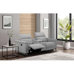 2-Sitzer OTTO HOME "LUND, Struktur, Kinosofa, Relaxfunktion, TV-Sessel, man./elektrisch", grau (hellgrau), B:195cm H:97cm T:99cm, Webstoff 100% Polyester, Sofas, Kopfteilverstellung, Getr&auml;nkefachhalter, Staufach, wahlweise USB A/C