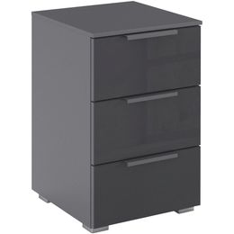 Nachtkommode Rauch "Nachttisch Nachtkonsole Nachtschrank KOLUNA mit Glasfront", grau (graumetallic, glas basalt), B:40cm H:61cm T:42cm, Holzwerkstoff, Sideboards, mit 3 ger&auml;umigen Schubladen f&uuml;r viel Stauraum MADE IN GERMANY