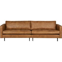 3-Sitzer Woood "Rodeo Classic Recycling-Lederfaser-Verbundstoff H 83 x B 275 x T 88 cm", braun (cognac), B:275cm H:83cm T:88cm, Sofas, Metallbeine, durchgesteppte Kissen, au&szlig;en gesteppte N&auml;hte