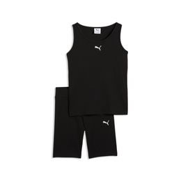 Trainingsanzug Puma "ESS ELEVATED RIB TANK AND SHORT LEGGINGS SET G", Jungen, Gr. 164, Puma schwarz, Obermaterial: 62% Polyester, 34% Baumwolle, 4% Elasthan, unifarben, slim fit, Sportanz&uuml;ge Trainingsanzug, f&uuml;r Teens, Slim Fit, ohne Kapuze