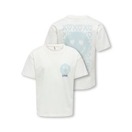 Kurzarmshirt KIDS Only "KOGHELENE LIFE S/S RLX TEE FR JRS NOOS", M&auml;dchen, Gr. 110/116, cloud dancer print:smile, xoxo, vintage indigo, ballad blau, Jersey, Obermaterial: 100% Baumwolle, bedruckt, normal, Rundhals, Shirts, Baumwolle