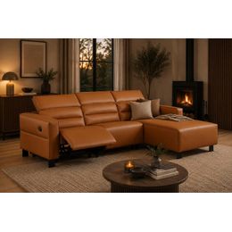 Ecksofa OTTO HOME "Carpari, L-Form, 263 cm, manuelle o. elektrische Relaxfunktion", braun (cognac), B:263cm H:97cm T:179cm, Sofas, Ecksofa, USB A/C und Kopfteilverstellung