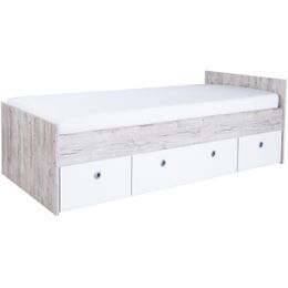 Stauraumbett OTTO HOME "Jugendbett &raquo;Riekke&laquo; 120 x 200 cm", wei&szlig; (eiche, sand, nachbildung, wei&szlig;), B:127cm H:70cm L:204cm, Betten, Stauraumbett, Jugendbett 120 x 200 cm inkl. Rollk&auml;sten