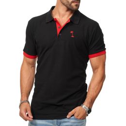 Poloshirt DAILY COTTON "Daily Cotton Poloshirt in Kurzarm als Freizeit Polo T-Shirt - Polo-Hemd f&uuml;r Herren", Jungen, Gr. L, schwarz, rot, Obermaterial: 100% Baumwolle CO., B&uuml;ndchen kontrastfarben, Shirts, M&auml;nner Polohemd im Regular-Fit in Piqu&eacute;-Qualit&auml;t mit Palmen-Logo
