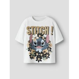T-Shirt name it "NKFJYNA STITCH SS NREG TOP BOX NOOS WDI", M&auml;dchen, Gr. 116, hellwei&szlig;, Jersey, Obermaterial: 95% Baumwolle, 5% Elasthan, bedruckt, regular fit normal, Rundhals, Shirts T-Shirt, Baumwollmischung, regular fit