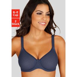 T-Shirt-BH Petite Fleur, Damen, Gr. 100, Cup D, blau (marine, toffee), Spitze, Obermaterial: 86% Polyamid, 14% Elasthan, BHs T-Shirt-BH, mit B&uuml;gel und grafischer Spitze, Basic Dessous