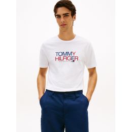 T-Shirt Tommy Hilfiger "BRAND LOVE BIG TEXT", Jungen, Gr. S, wei&szlig;, Single Jersey, Obermaterial: 100% Baumwolle, unifarben, regular fit normal, Rundhals, eingesetzt abgesteppte Kante, Shirts T-Shirt, Regular fit mit Rundhalsausschnitt