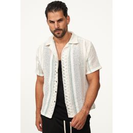 Kurzarmhemd Soulstar "Freizeithemd als Kurzam Strick Hemd im Retro-Look - Strick Polo-Hemd Overshirt im Regular-Fit f&uuml;r Herren", Herren, Gr. L, US, wei&szlig; (ecru, sage), Obermaterial: 80% Baumwolle CO. 20% Polyester PES., Hemden