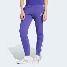 Sporthose adidas Sportswear "W 3S FL SL PT", Damen, Gr. L, N-Gr, lila (pure lila, wei&szlig;, normal, gr.), Obermaterial: 55% Baumwolle, 36% Polyester, 9% Viskose, Hosen Sporthose, schmal geschnitten, f&uuml;r vielseitige Aktivit&auml;ten, aus Baumwollmix