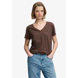 T-Shirt Superdry "STUDIOS SLUB EMB VEE TEE", Damen, Gr. L, kobicha braun, Single Jersey, Obermaterial: 60% Baumwolle, 40% Lyocell, unifarben, regular fit normal, V-Ausschnitt, Shirts T-Shirt, Baumwollmischung, relaxed fit