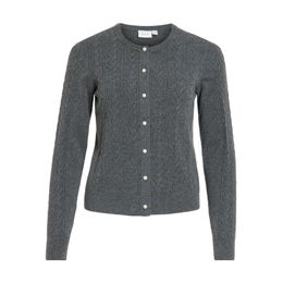 Strickjacke Vila "VIKERRY CABLE L/S KNIT CARDIGAN-NOOS", Damen, Gr. L, dunkelgrau melange, Strick, Obermaterial: 53% Polyester, 30% Viskose, 17% Polyamid, unifarben, normal normal, Rundhals, gerader Abschluss, Strickjacken Strickjacke, Materialmix, normal geschnitten