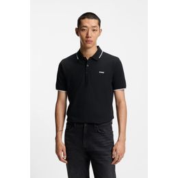 Poloshirt Hugo "Dinoso", Herren, Gr. L, schwarz002, Piqu&eacute;, Obermaterial: 93% Baumwolle, 7% Elasthan, unifarben, slim fit normal, Rundhals, B&uuml;ndchen, Shirts, Kragen mit kontrastfarbigem Streifen, Slim Fit, Logodruck