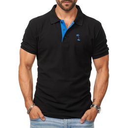Poloshirt DAILY COTTON "Daily Cotton Poloshirt in Kurzarm als Freizeit Polo T-Shirt - Polo-Hemd f&uuml;r Herren", Jungen, Gr. L, schwarz, blau, Obermaterial: 100% Baumwolle CO., B&uuml;ndchen, Shirts, M&auml;nner Polohemd im Regular-Fit in Piqu&eacute;-Qualit&auml;t mit Palmen-Logo