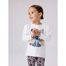 T-Shirt name it "NMFJINA STITCH LS TOP BOX NOOS WDI", M&auml;dchen, Gr. 104, hellwei&szlig;, Jersey, Obermaterial: 95% Baumwolle, 5% Elasthan, bedruckt, regular fit normal, Rundhals, Shirts T-Shirt, Baumwollmischung, regular fit