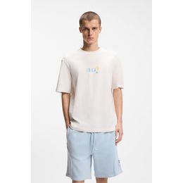 T-Shirt Hugo "Nulaxo", Jungen, Gr. L, beige (open wei&szlig;121), Single Jersey, Obermaterial: 100% Baumwolle, bedruckt, regular fit normal, Rundhals, abgesteppte Kante, Shirts T-Shirt, mit Print, Rundhals