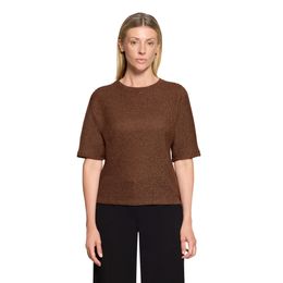 BETTY & CO Kurzarmshirt BETTY & CO "Damen mit Lurexfaden", Damen, Gr. 36, braun, Sweatware, Obermaterial: 91% Baumwolle, 3% Polyester, 3% Polyester, 3% Elasthan, gerade normal, Rundhals, Shirts