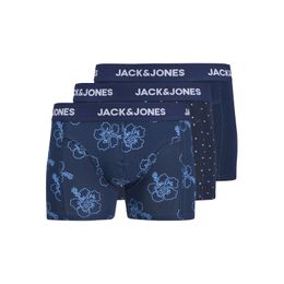 Jack & Jones Trunk JACK & JONES "JACANTHONY PRINT TRUNKS 3 PACK NOOS", Herren, Gr. L, 3 Stk., blau (pageant blau pack:pageant blau, navy blazer), Jersey, Obermaterial: 95% Baumwolle, 5% Elasthan, bedruckt, unifarben mit Farbeinsatz, Unterhosen, Baumwollmischung, elastischer Bund