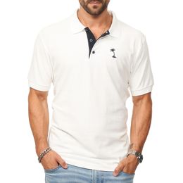 Poloshirt DAILY COTTON "Daily Cotton Poloshirt in Kurzarm als Freizeit Polo T-Shirt - Polo-Hemd f&uuml;r Herren", Jungen, Gr. L, wei&szlig;, Obermaterial: 100% Baumwolle CO., B&uuml;ndchen, Shirts, M&auml;nner Polohemd im Regular-Fit in Piqu&eacute;-Qualit&auml;t mit Palmen-Logo