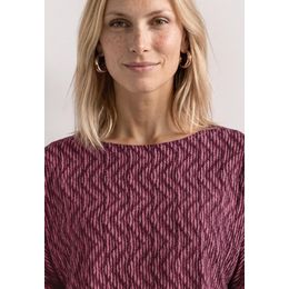 T-Shirt Street One, Damen, Gr. 34, blush berry, Stoff, 95% Viskose, 5% Elasthan, gemustert, normal normal, U-Boot-Ausschnitt, abgesteppt, Shirts T-Shirt, mit Elastikbund