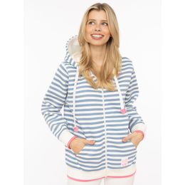 Kapuzensweatjacke Zwillingsherz "Maritim", Damen, Gr. L/XL, mittelblau, Sweatware, Obermaterial: 50% Baumwolle, 50% Polyester, Sweatjacken, gestreift, Kapuze mit Kordel und Herzen, Taschen, Zipper