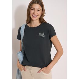 Kurzarmshirt Cecil, Damen, Gr. L (42), palm breeze gr&uuml;n, Jersey, Obermaterial: 100% Baumwolle, bedruckt, normal h&uuml;ftbedeckend, Rundhals, abgesteppte Kante, Shirts, Sommershirt mit Rundhals und Embroidery