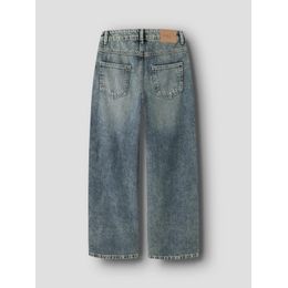 5-Pocket-Jeans name it "NKFROSE f&uuml;r M&auml;dchen mit Destroyed-Effekt und hohem Bund", M&auml;dchen, Gr. 116, N-Gr, vintage medium blau denim, Denim/Jeans, Obermaterial: 100% Baumwolle, Abriebeffekte, normal kn&ouml;chellang, Jeans 5-Pocket-Jeans, normal, Denim, Abriebeffekte, Rei&szlig;verschluss