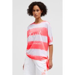 Rundhalsshirt SOCCX, Damen, Gr. M/L, rot, Single Jersey, Material: 50% Baumwolle, 50% Polyester, bedruckt, gestreift, oversize normal, Rundhals, Fledermaus&auml;rmel gerader Abschluss, Shirts Rundhalsshirt, mit Baumwolle