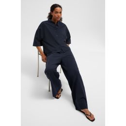 Kurzarmbluse SENSES.THE LABEL, Damen, Gr. M/L, blau (night navy), Web, Material: 100% Baumwolle, unifarben, gerade kurz, hoch geschlossener Ausschnitt, eingesetzt gerader Abschluss, Blusen, mit Brusttasche