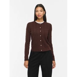 Strickjacke Vila "VIKERRY CABLE L/S KNIT CARDIGAN-NOOS", Damen, Gr. L, coffee bean, Strick, Obermaterial: 53% Polyester, 30% Viskose, 17% Polyamid, unifarben, normal normal, Rundhals, gerader Abschluss, Strickjacken Strickjacke, Materialmix, normal geschnitten