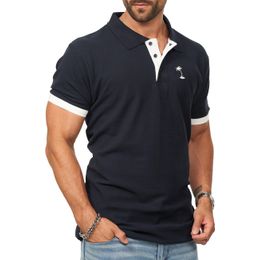 Poloshirt DAILY COTTON "Daily Cotton Poloshirt in Kurzarm als Freizeit Polo T-Shirt - Polo-Hemd f&uuml;r Herren", Jungen, Gr. L, navy, wei&szlig;, Obermaterial: 100% Baumwolle CO., B&uuml;ndchen kontrastfarben, Shirts, M&auml;nner Polohemd im Regular-Fit in Piqu&eacute;-Qualit&auml;t mit Palmen-Logo