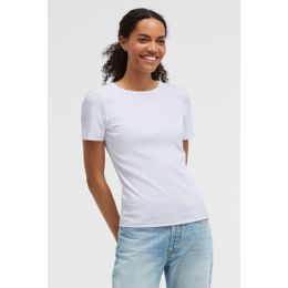 Rundhalsshirt SENSES.THE LABEL, Damen, Gr. L, wei&szlig;, Single Jersey, Material: 96% Baumwolle, 4% Elasthan, unifarben, regular fit normal, Rundhals, eingesetzt gerader Abschluss, Shirts Rundhalsshirt, mit Logo