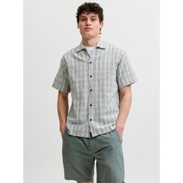 Jack & Jones Kurzarmhemd JACK & JONES "JPRBLUTIAGO STRUCTURE SS RESORT SHIRT SN", Herren, Gr. XL, N-Gr, laurel wreath, Web, Obermaterial: 100% Baumwolle, kariert, relaxed fit normal, ohne Ausschnitt, gerader Abschluss, Hemden, Baumwolle, locker geschnitten