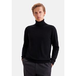 Strickpullover Seidensticker "Schwarze Rose", Herren, Gr. L, schwarz, 100% Wolle, unifarben, regular fit, Rundhals, Pullover Strickpullover, 1/1 Rollkragen Uni