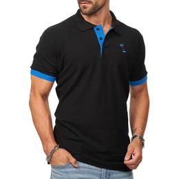 Poloshirt DAILY COTTON "Daily Cotton Poloshirt in Kurzarm als Freizeit Polo T-Shirt - Polo-Hemd f&uuml;r Herren", Jungen, Gr. L, schwarz, blau, Obermaterial: 100% Baumwolle CO., B&uuml;ndchen kontrastfarben, Shirts, M&auml;nner Polohemd im Regular-Fit in Piqu&eacute;-Qualit&auml;t mit Palmen-Logo