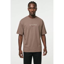 Jack & Jones T-Shirt JACK & JONES "JORBILLYBURG TEE SS CREW NECK FST", Jungen, Gr. S, grau (mocha meringue), Jersey, Obermaterial: 100% Baumwolle, bedruckt, regular fit normal, Rundhals, Shirts T-Shirt