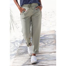 Beach Time Schlupfhose BEACHTIME "aus weichem, leichten Material f&uuml;r den Sommer", Damen, Gr. 34, N-Gr, khaki, Interlock, Obermaterial: 70% Viskose, 26% Polyamid, 4% Elasthan, unifarben, figurumspielend kn&ouml;chellang, Hosen Schlupfhose, bequeme Joggpant mit geradem Bein, l&auml;ssige Sommerhose, b&uuml;gelfreie Ware