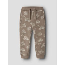 Sweatpants name it "NMMVARON f&uuml;r Jungen mit Tunnelzug und Markenlabel", Jungen, Gr. 86, N-Gr, fossil, Sweatware, Obermaterial: 100% Baumwolle, bedruckt, normal kn&ouml;chellang, Hosen, bedruckt, casual, normal, Baumwolle, ohne Kragen