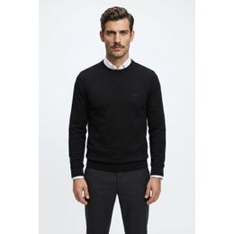 Strickpullover BOSS Green, Herren, Gr. L, schwarz (schwarz001), Strick, Obermaterial: 60% Baumwolle, 40% Polyester, unifarben, regular fit normal, Rundhals, B&uuml;ndchen, Pullover Strickpullover, Rundhalsauswschnitt, Regular Fit, Struktur-Strick