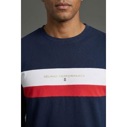 Langarmshirt DELMAO "Neue Kollektion", Herren, Gr. L (52/54), dunkelblau, Single Jersey, Obermaterial: 100% Baumwolle, unifarben mit Farbeins&auml;tzen, schmal, Rundhals, angesetztes B&uuml;ndchen, Shirts Langarmshirt, schmale Passform, Langarm, mit Rundhalsausschnitt