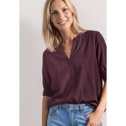 Kurzarmbluse Street One, Damen, Gr. 34, lila (rustic rouge), Stoff, 100% Viskose, unifarben, normal normal, Rundhals, B&uuml;ndchen, Blusen, aus softer Viskose