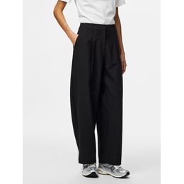 Anzughose Pieces "PCBOSELLA MW BARREL PANTS NOOS BC", Damen, Gr. L (40), N-Gr, schwarz, Web, Obermaterial: 79% Polyester, 16% Viskose, 5% Elasthan, unifarben, Ballonform lang, Hosen Anzughose, Materialmix, barrel fit