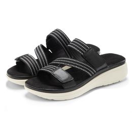 Pantolette Vivance "Sandale, offener Schuh, Sandalette, Sommerschuh", Damen, Gr. 36, schwarz, Obermaterial: 100% Lederimitat. Decksohle: 100% Lederimitat. Futter: 100% Lederimitat. Laufsohle: 100% Synthetik, unifarben, Basic, Schuhe Pantolette, NEU mit dezentem Keilabsatz und Klettverschl&uuml;ssen