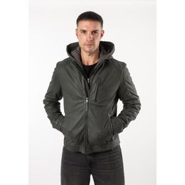 Lederjacke Mauritius "MMBjanco", Herren, Gr. 4XL (60), schwarz (anthrazit), Obermaterial: 100% Schafsleder. Futter: 100% Nylon. Kapuze: 100% Nylon. &Auml;rmelfutter: 100% Polyester, unifarben, regular fit h&uuml;ftbedeckend, angesetztes B&uuml;ndchen, Jacken, mit abnehmbarer Kapuze, Regular Fit
