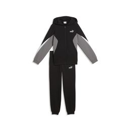 Trainingsanzug Puma "ESS BLOCK FULL-ZIP SWEAT SUIT B", Jungen, Gr. 128, Puma schwarz, Fleece, Obermaterial: 66% Baumwolle, 34% Polyester. Kapuzenfutter: 100% Baumwolle, regular fit, Sportanz&uuml;ge Trainingsanzug, als 2-teiliges Set, mit Kapuze, in Colorblocking-Optik, Regular Fit